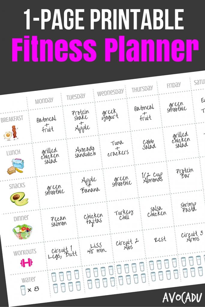 1 Page Printable Fitness Planner Avocadu 1 Page Printable Fitness Planner Avocadu